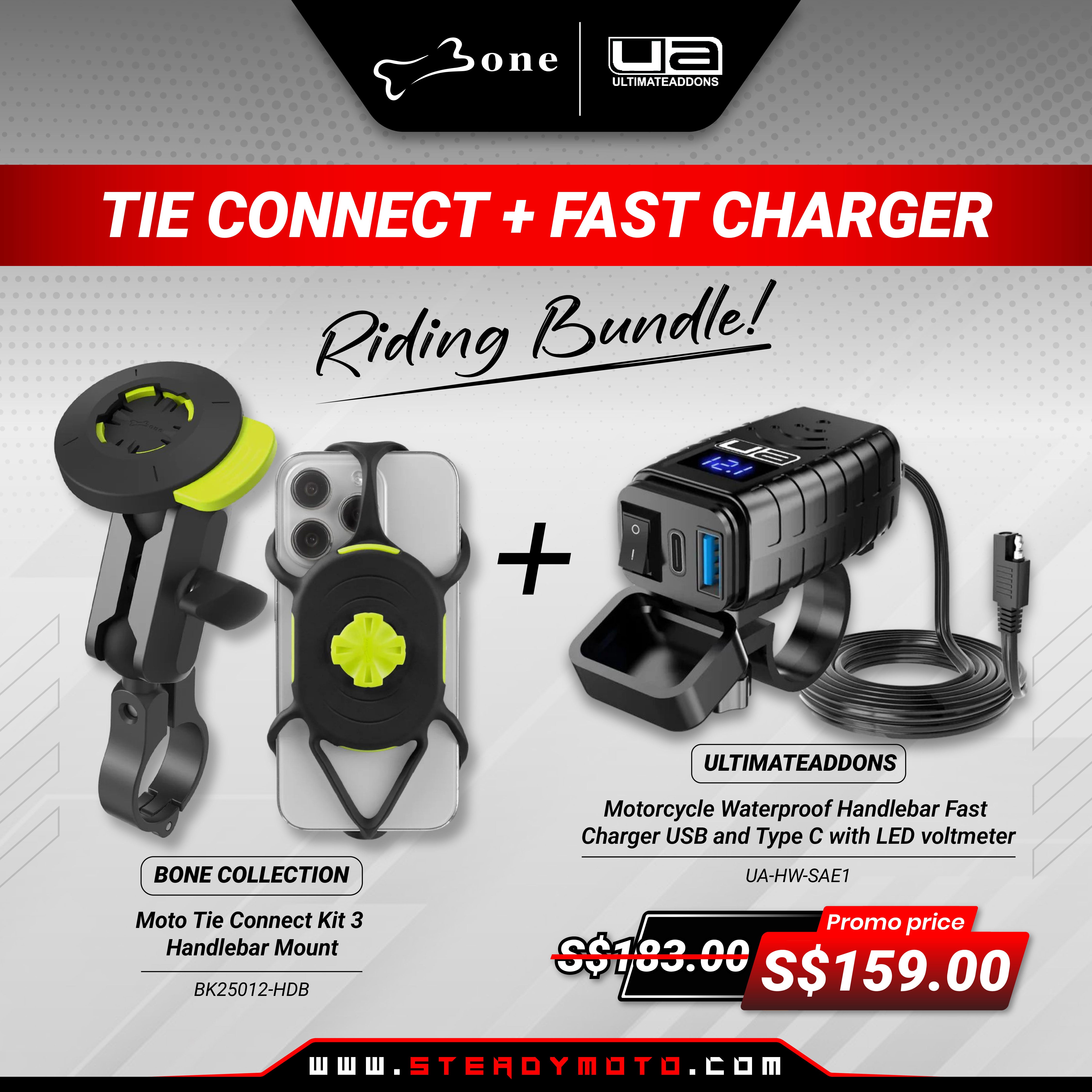 Tie Connect x Waterproof Fast Charger Duo - Handlebar Mount – SteadyMoto